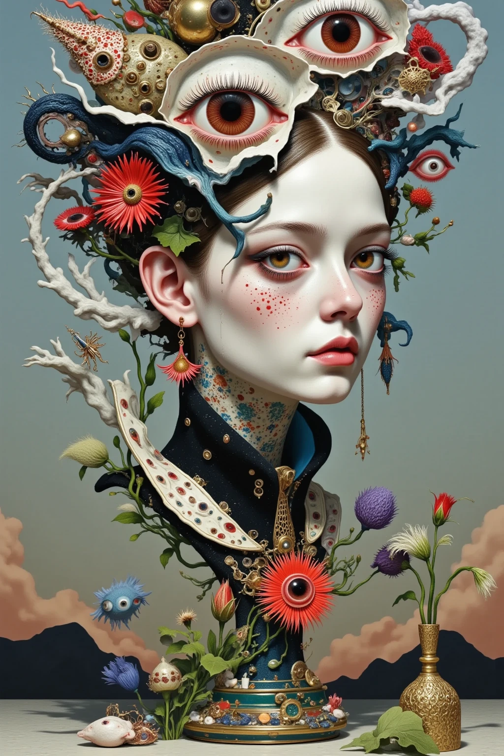 portrait bust made with backgammon , fantastic futuristic , Soft tones ...