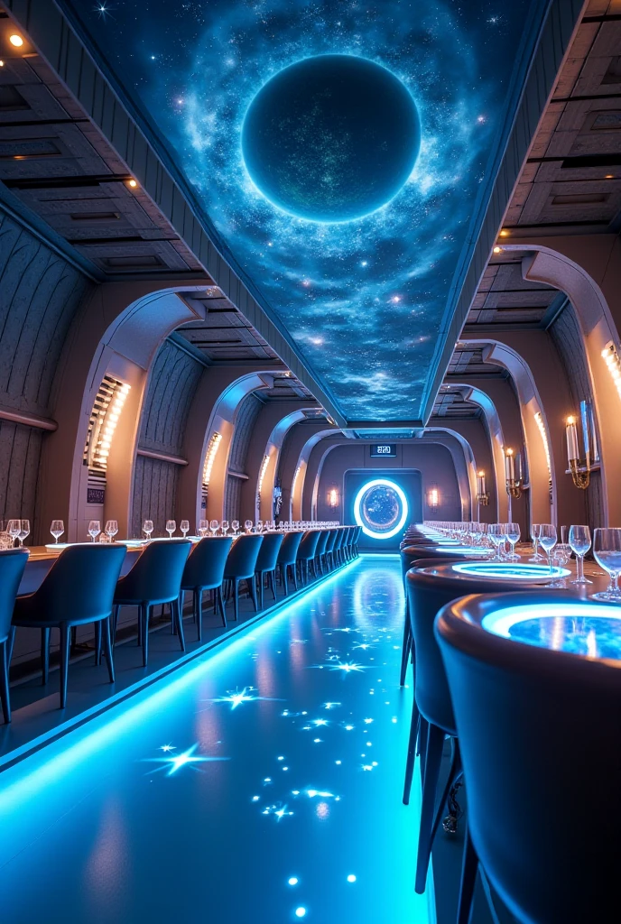 It sounds like you're envisioning a futuristic, space-themed restaurant ...