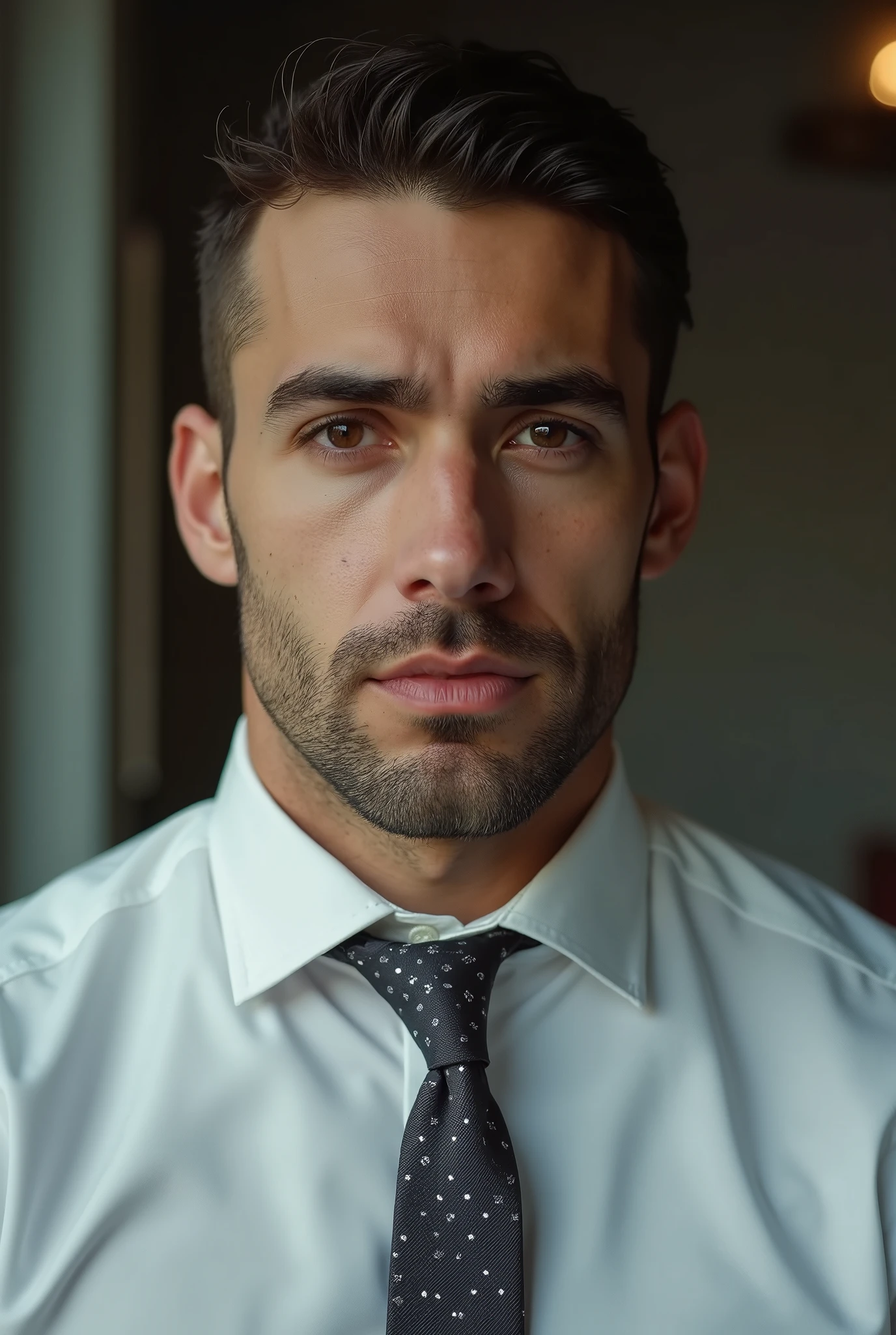 Arafed man in a white shirt and tie looking at the camera - SeaArt AI