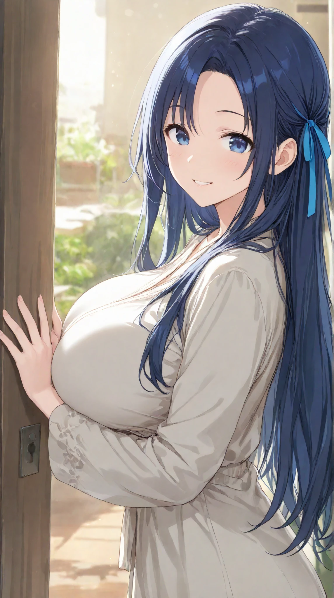 Big Breasts, long hair, black hair , bangs, , smile, - SeaArt AI