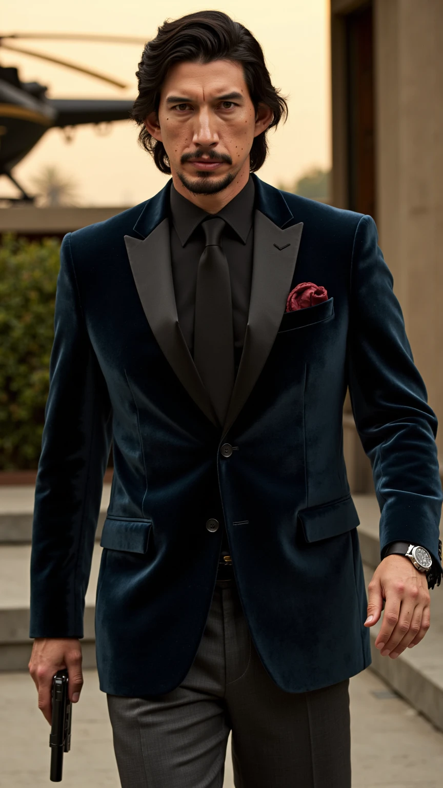 Adam Driver reimagined as a majestic mafia boss walking､dramatic ...