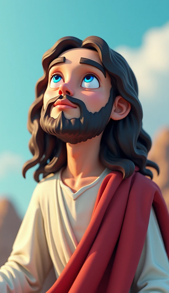 JESUS WITH THE HAIR LORI BLUE EYES 3D PIXELS DISNEY - SeaArt AI