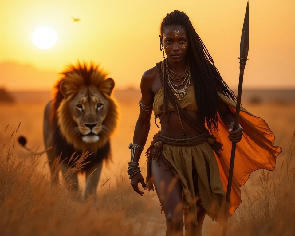 An awe-inspiring African warrior queen, her powerful form cloaked in ...
