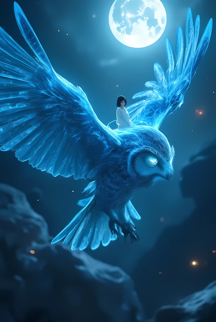 There is a man riding a bird with a full moon in the background - SeaArt AI
