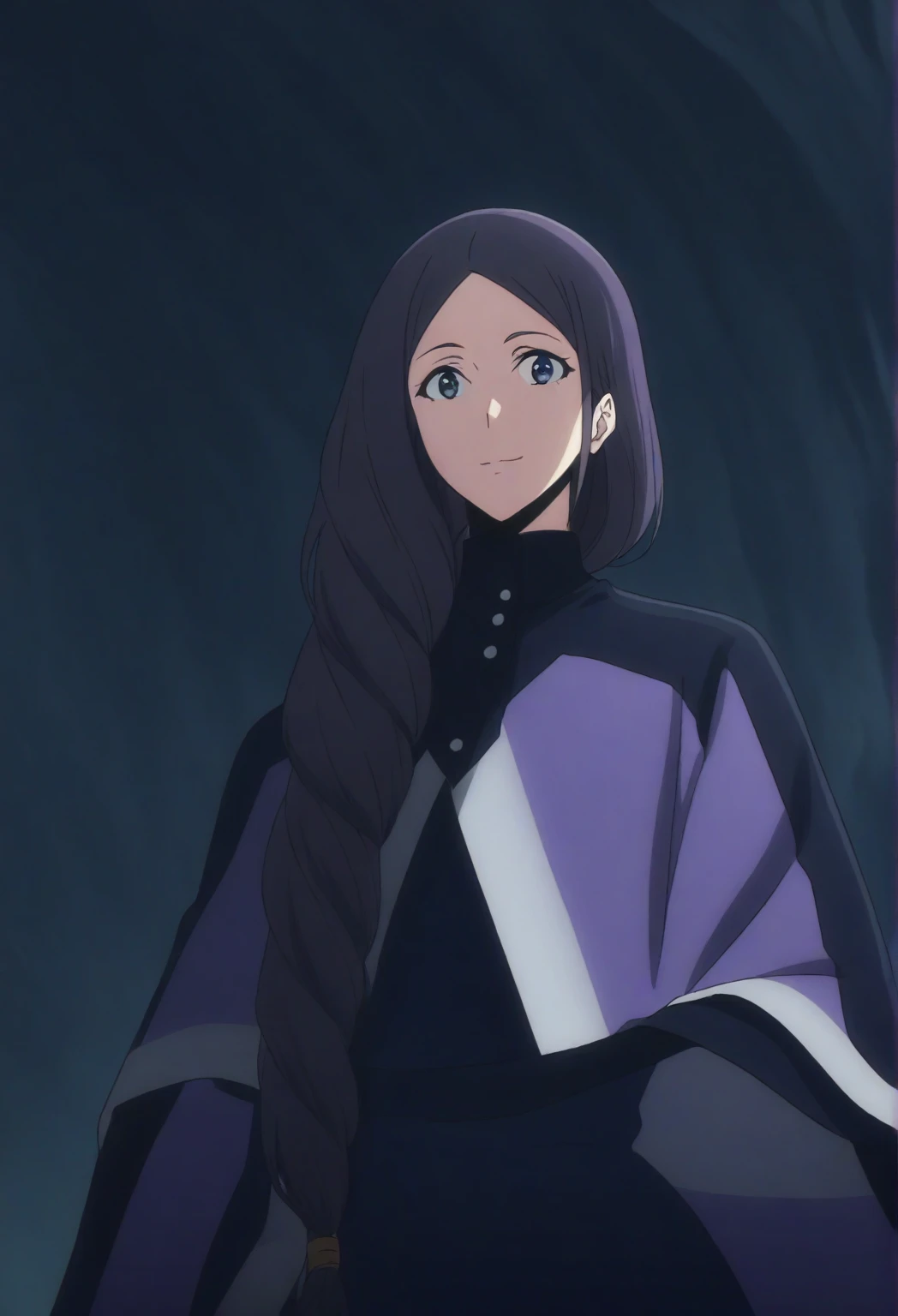 1girl, han semi, lose single braid, braid over shoulder, purple dress ...