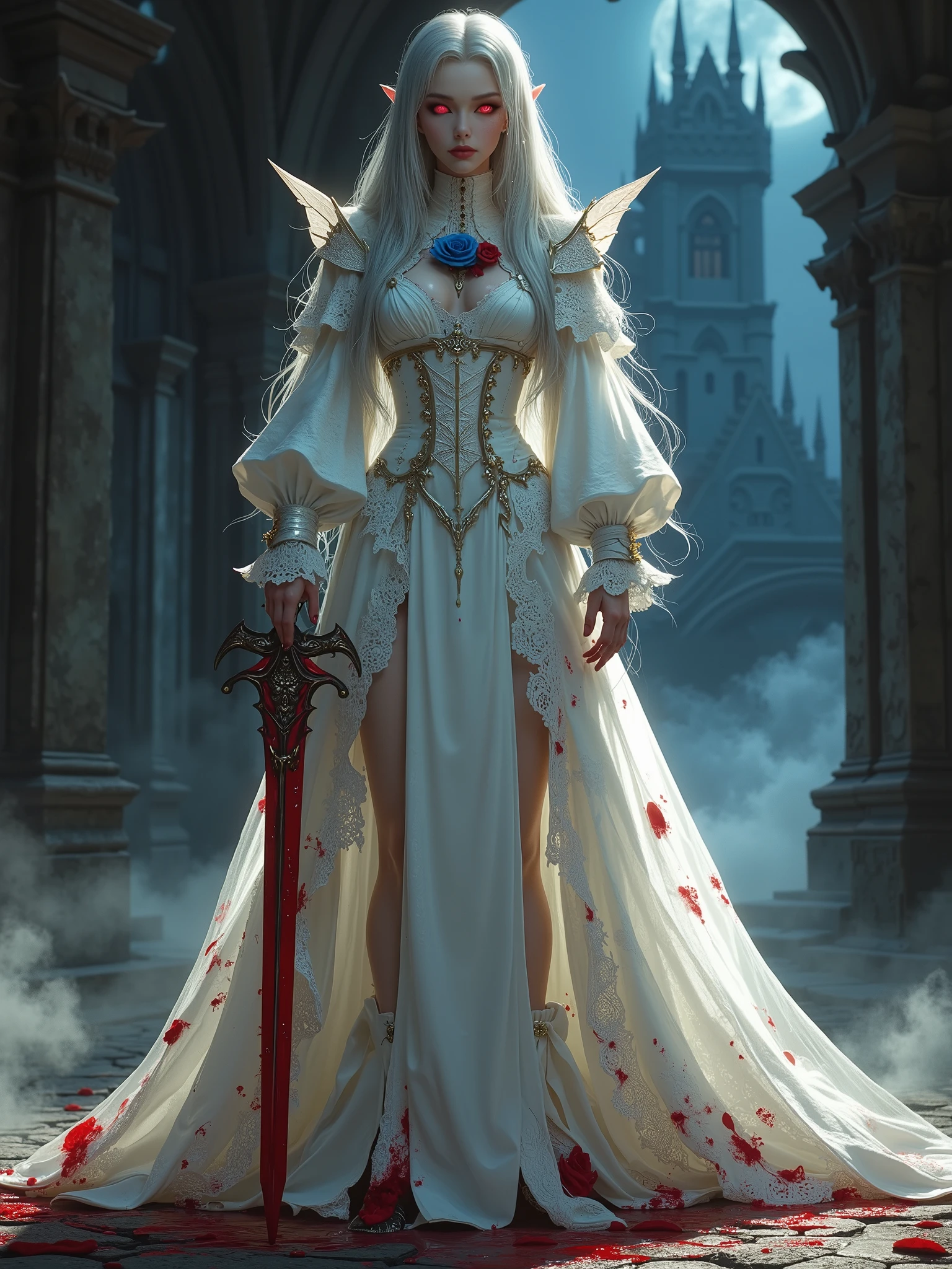 Arafed woman in a white dress with a sword and a sword - SeaArt AI