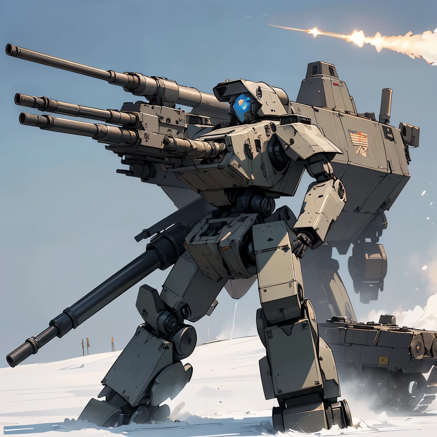 There is a large robot that is standing in the snow - SeaArt AI