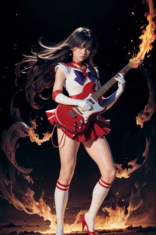 ((HD Real, Level)), Woman playing guitar、Sailor Mars Uniform - SeaArt AI