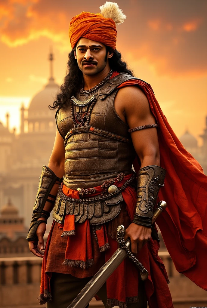A fierce Maratha warrior with a strong, royal presence, wearing ...