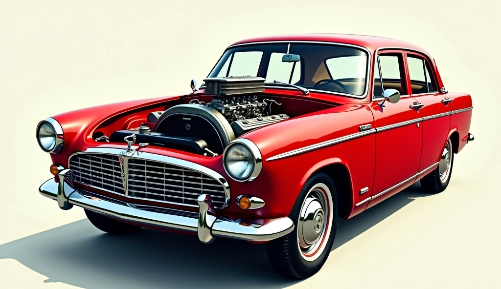 1970 Hindustan motors Pullman colors red engine view - SeaArt AI