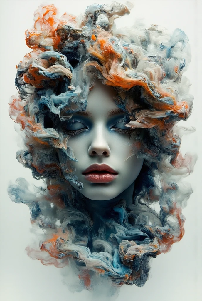 Architectural style Stone Face in the rock, waterfalls pouring out of ...