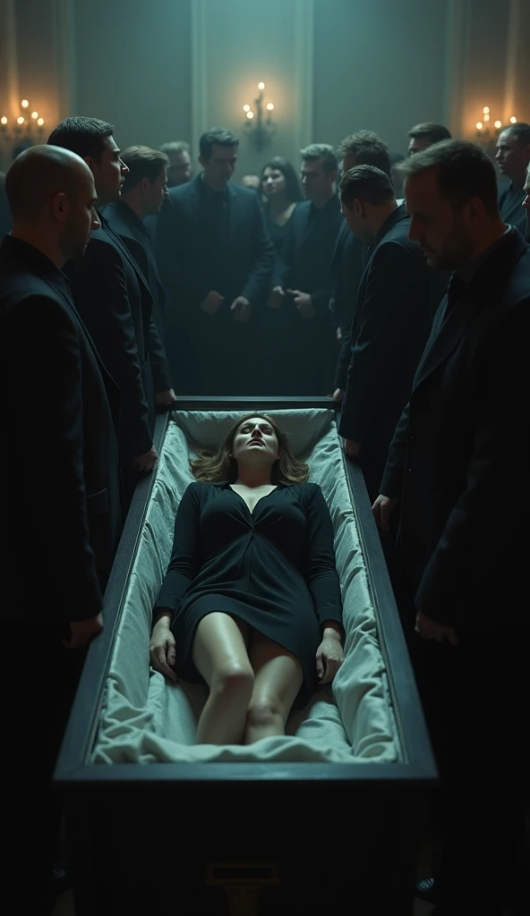 Ultra-realistic HD image of a woman still lying in the open coffin ...