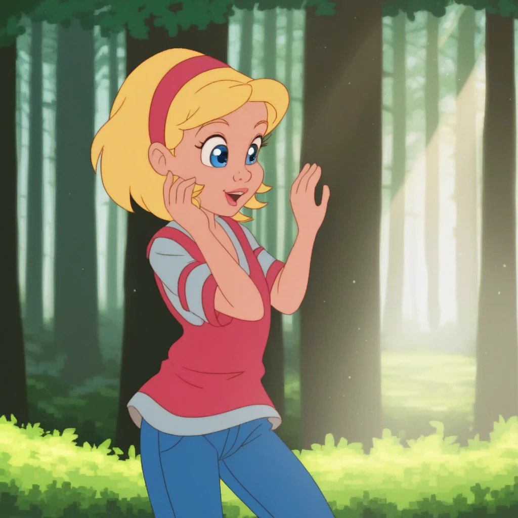 Score_9, solo, robyn, blonde hair, hairband, short hair, blue eyes ...