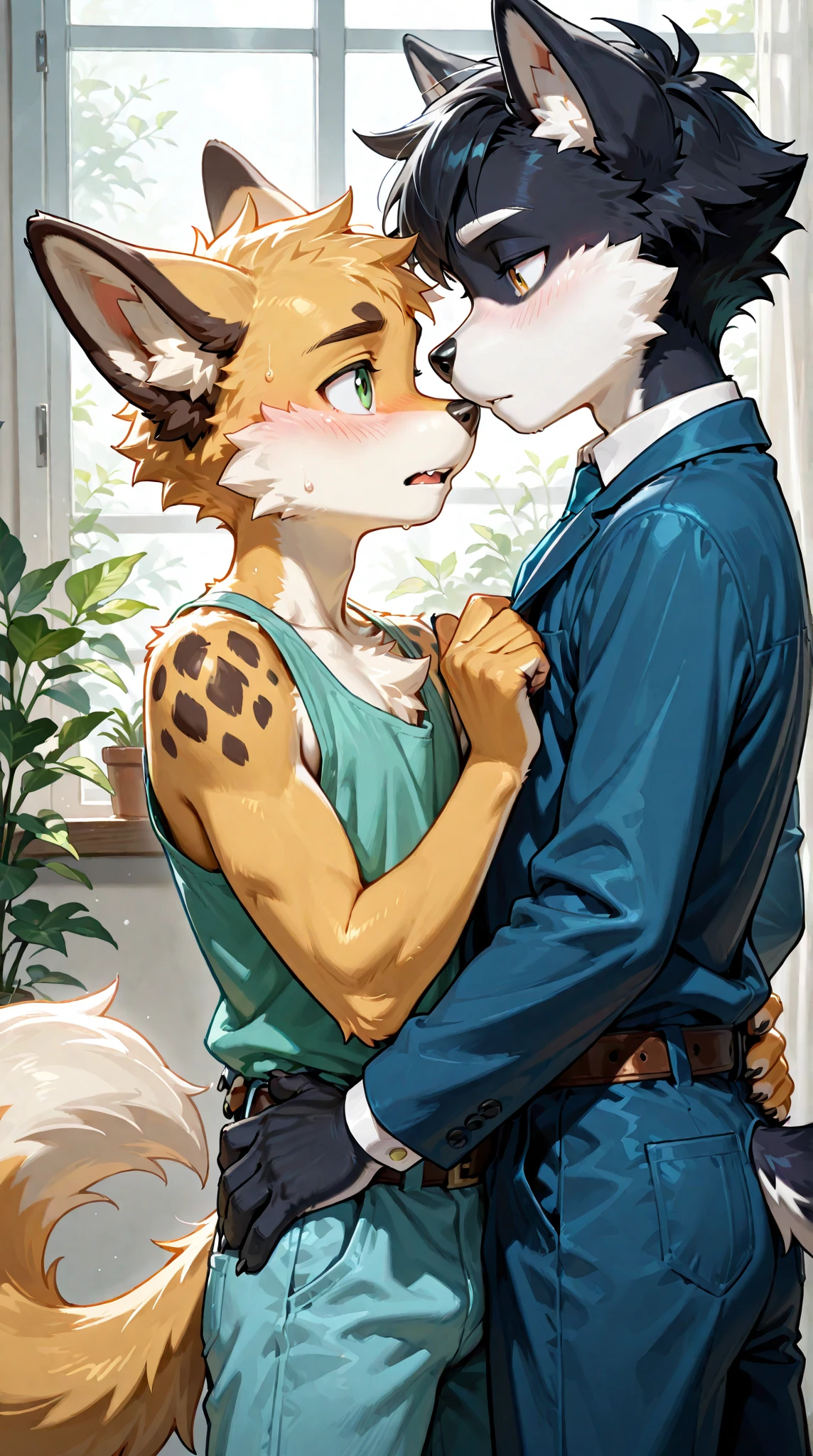 Source_furry, (((2boys))), furry, anthro, playing with each other ...