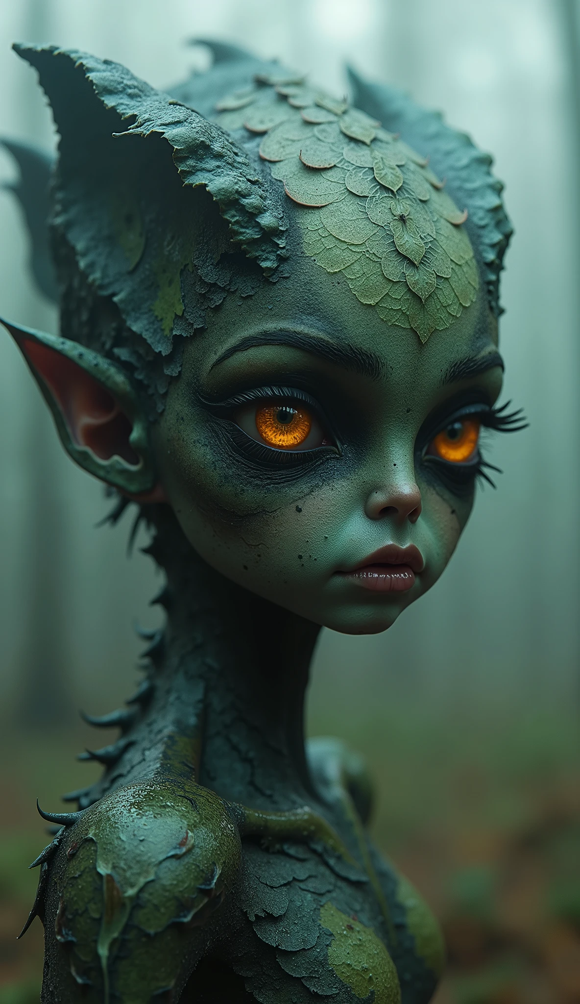 There is a close up of a statue of a creature with glowing eyes - SeaArt AI