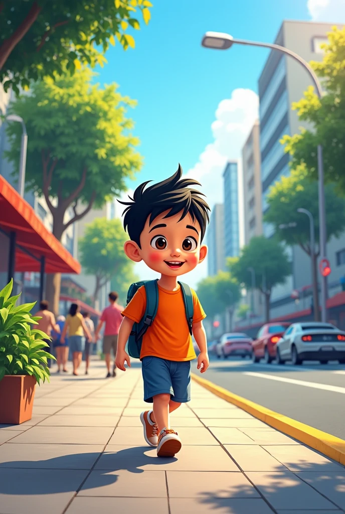 { "prompt": "Scene 2: Ton, the Thai boy, walking on a sidewalk after ...