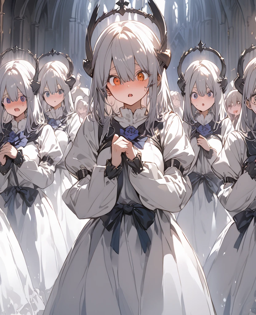 Groups of scared medieval girls in front of the King - SeaArt AI