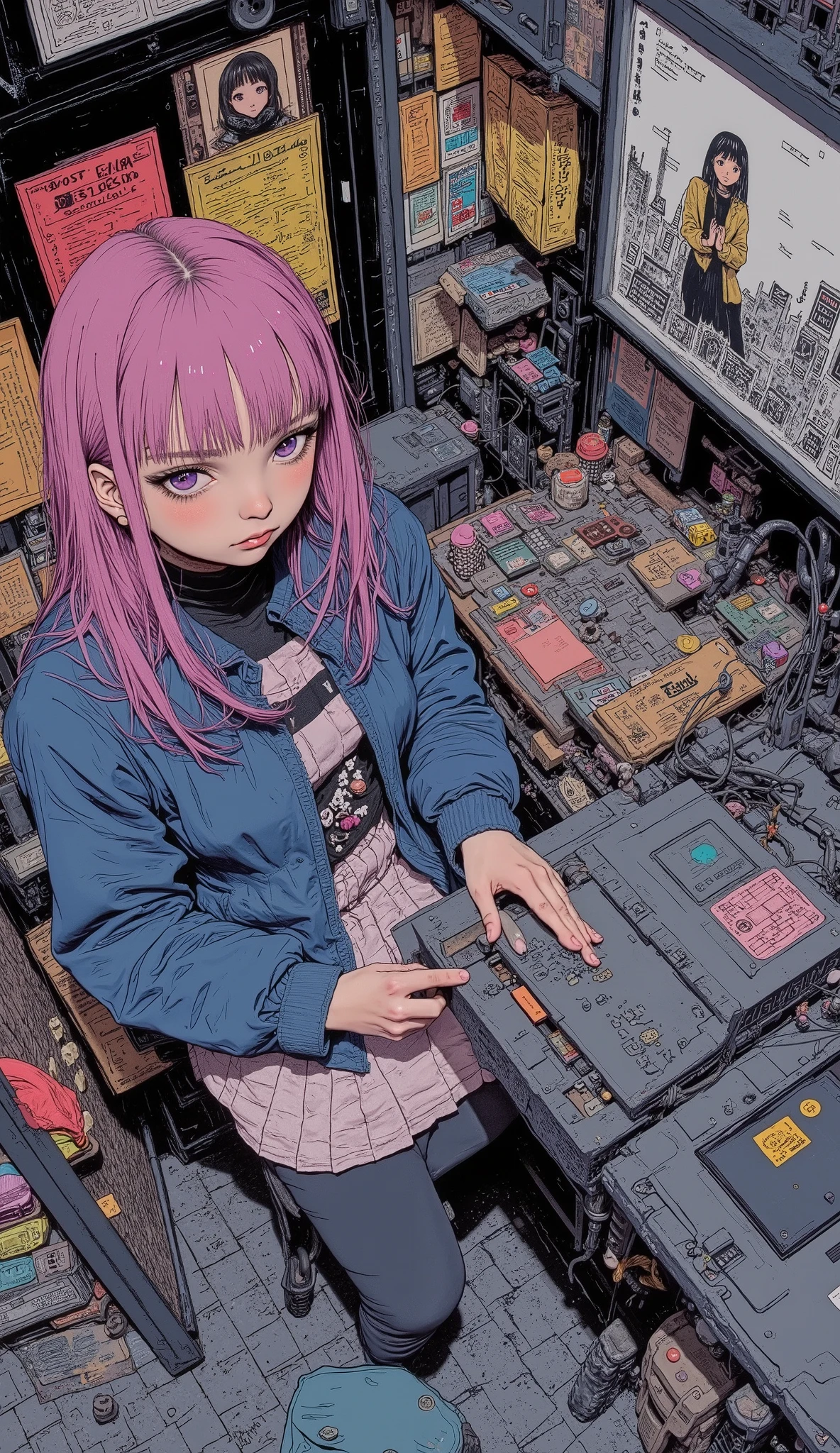 taken from above、 Fisheye 、comics where pink haired women play video ...