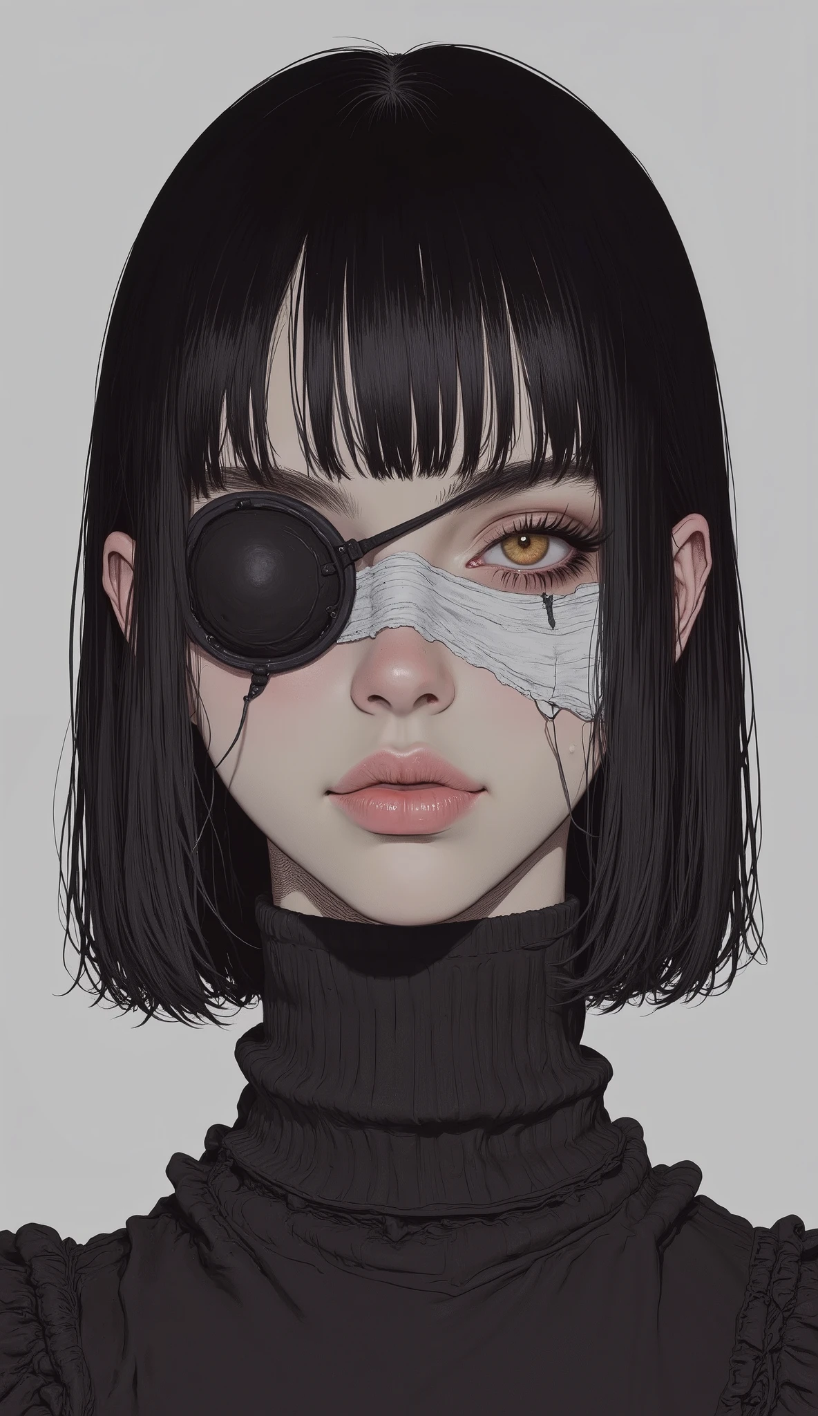 Anime girl with eye patch and eye glasses on her face - SeaArt AI
