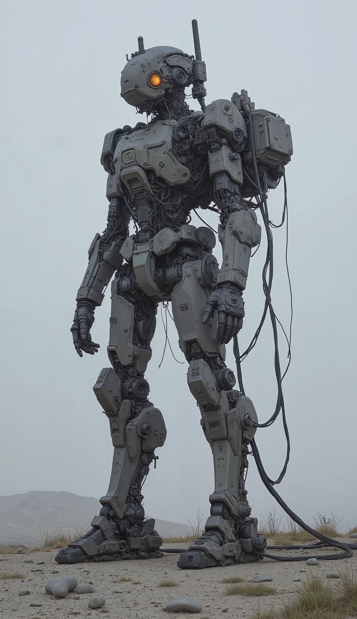 Arafed robot standing in the desert with a light on - SeaArt AI