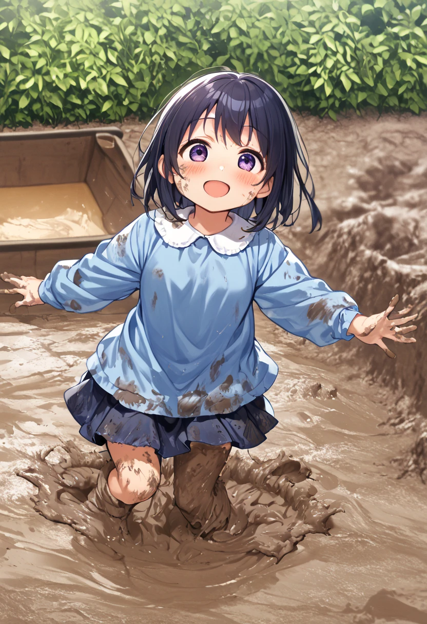 5age, kindergarten mom clothes, blue smock, dark blue skirt - SeaArt AI