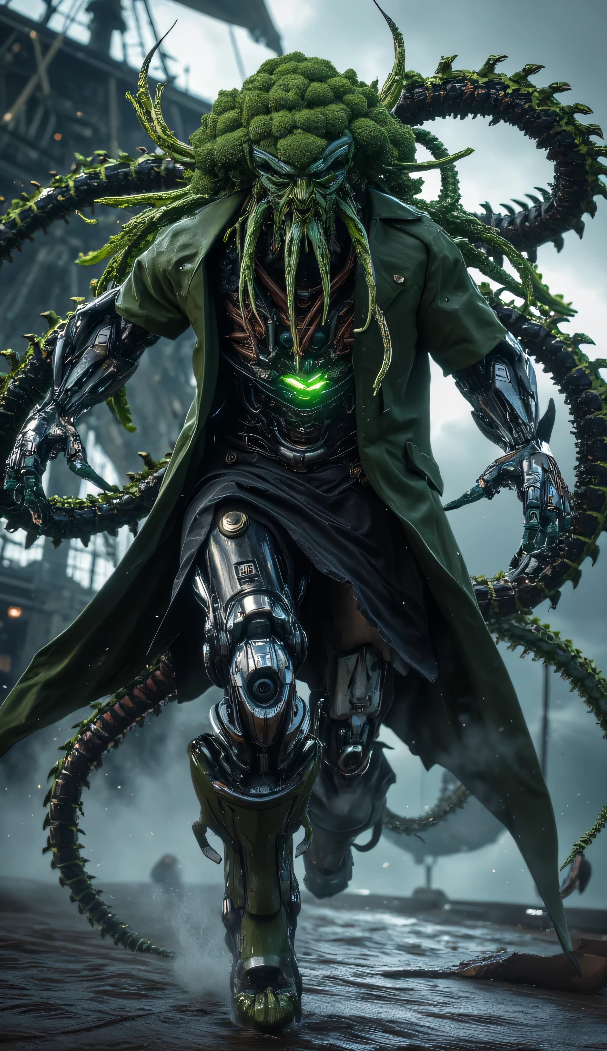 There is a man with a green eye and a green coat - SeaArt AI