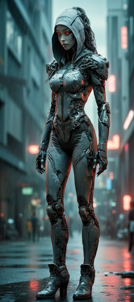 Cyborg girl 、 full body shot、（Terminator movie style）.So that the right ...