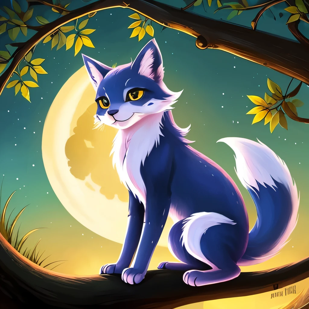 There is a cat sitting on a tree branch in front of a full moon - SeaArt AI
