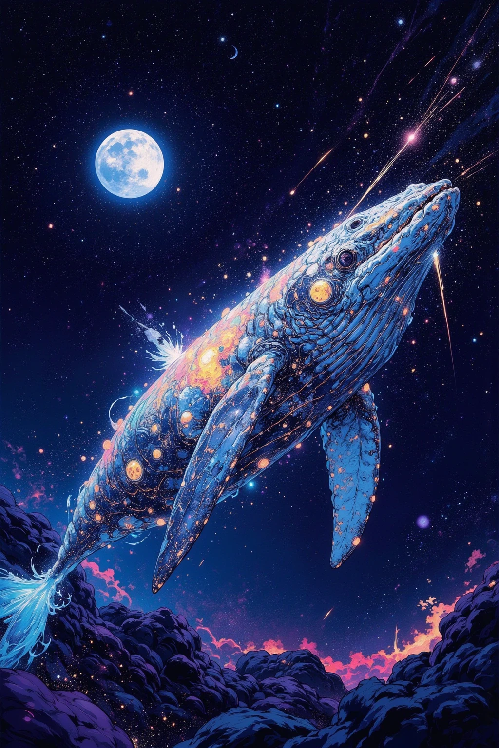 whale swimming in space