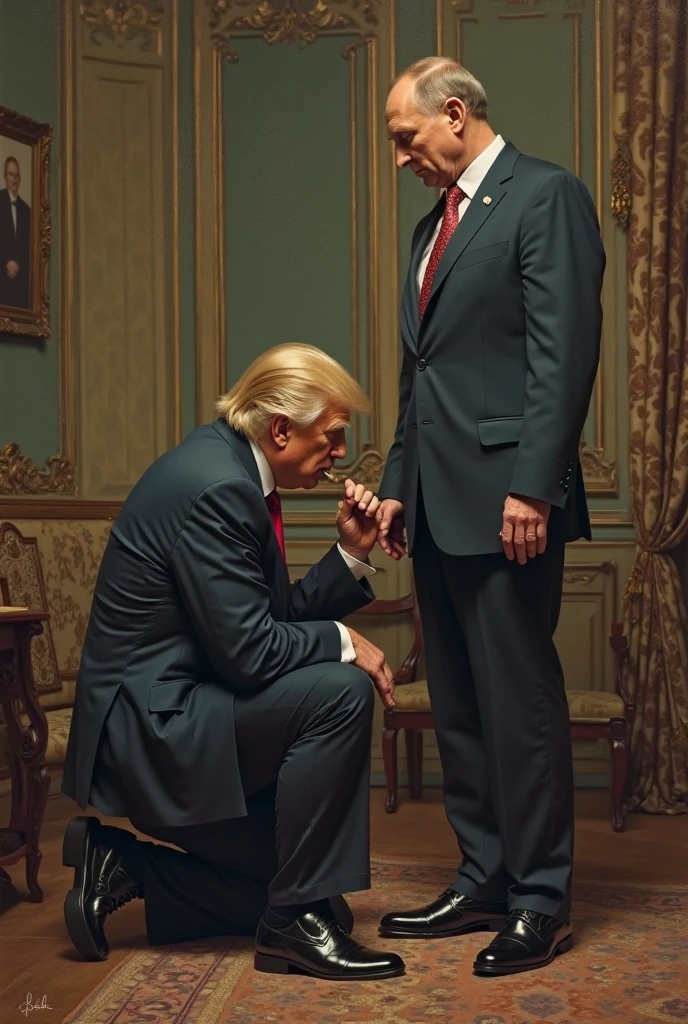 Donald Trump kisses Vladimir Putin's shoes - SeaArt AI
