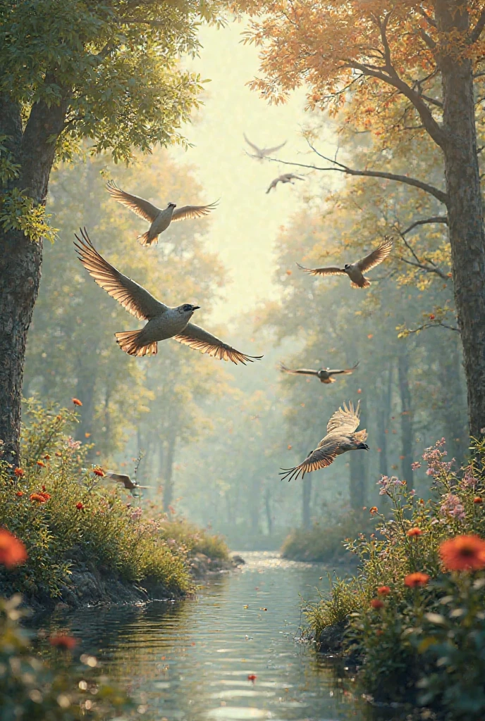 A picture of nature with birds - SeaArt AI