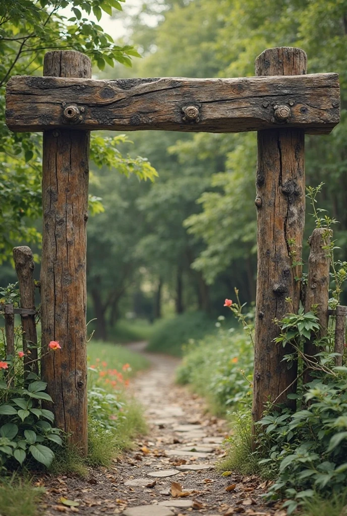 A pair of wooden posts joined together by a crosspiece - SeaArt AI