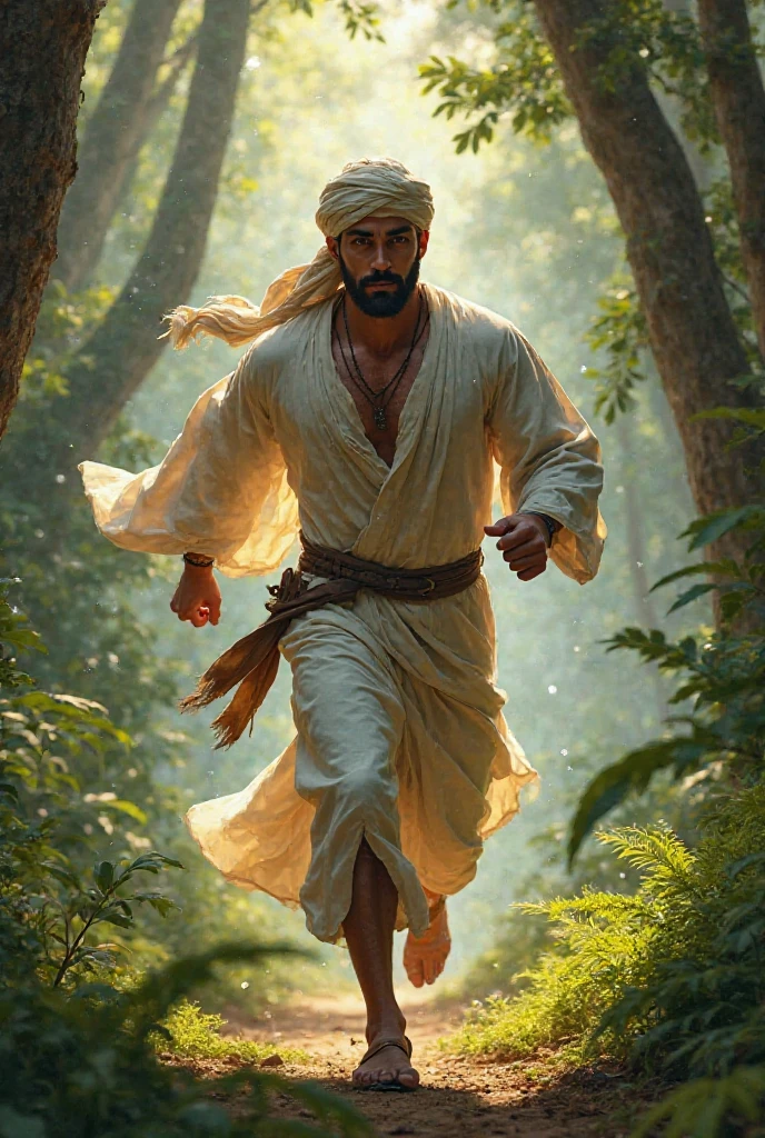 A handsome Arab man runs in the forest - SeaArt AI