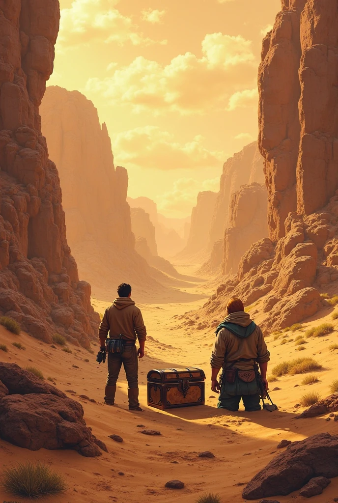 Two friends find a lost treasure in the desert - SeaArt AI