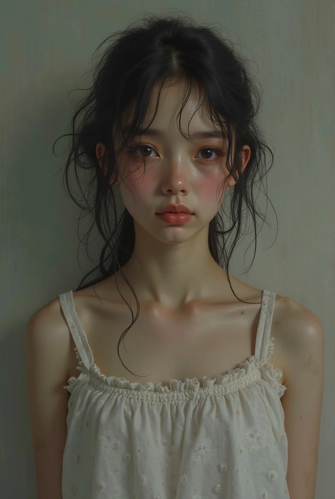 A 17-year-old girl , Skinny and skinny, dark circles marked by study nights - SeaArt AI