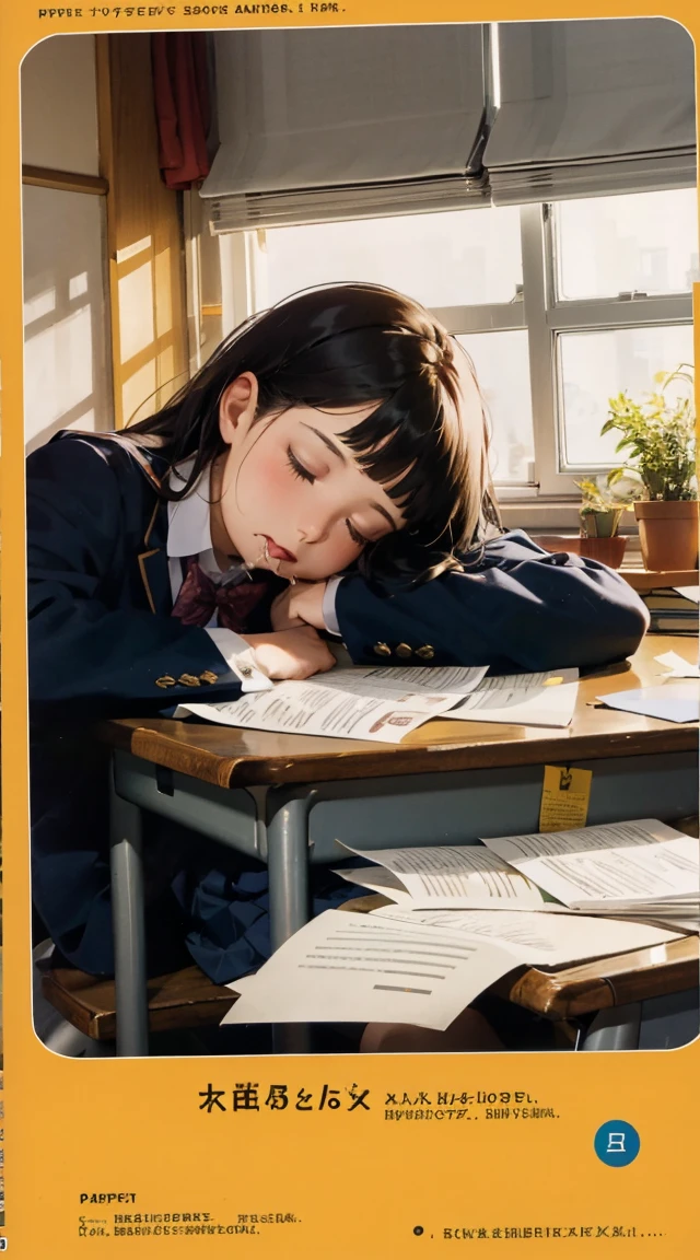 1girl, school uniform, slumped over desk, sleeping, stressed - SeaArt AI