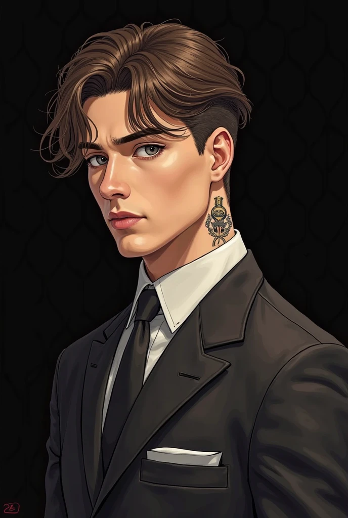 Vintage look, anime art, male with low taper fade haircut.. brown hair ...