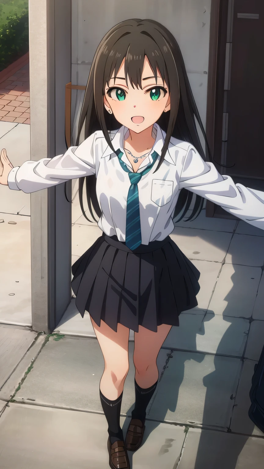 Anime girl in a school uniform with her arms outstretched out（shibuya ...