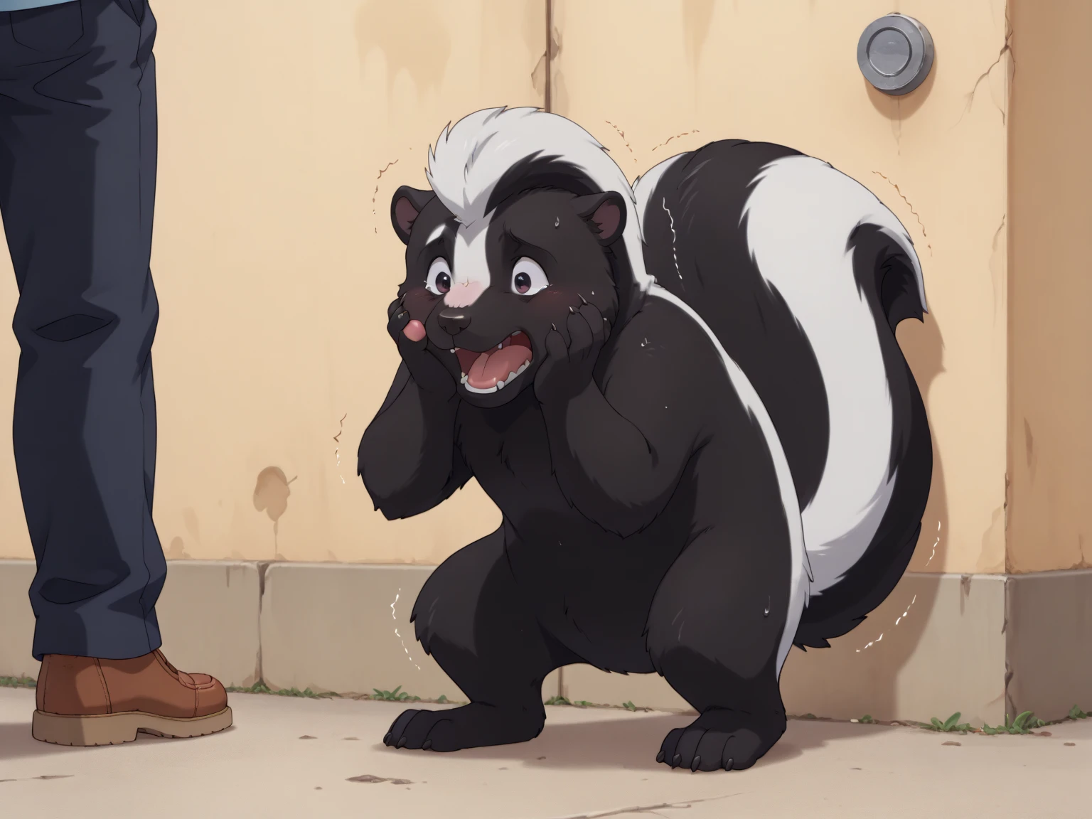 A boy transforming into a feral skunk, (animal:1.5), (skunk:1 - SeaArt AI