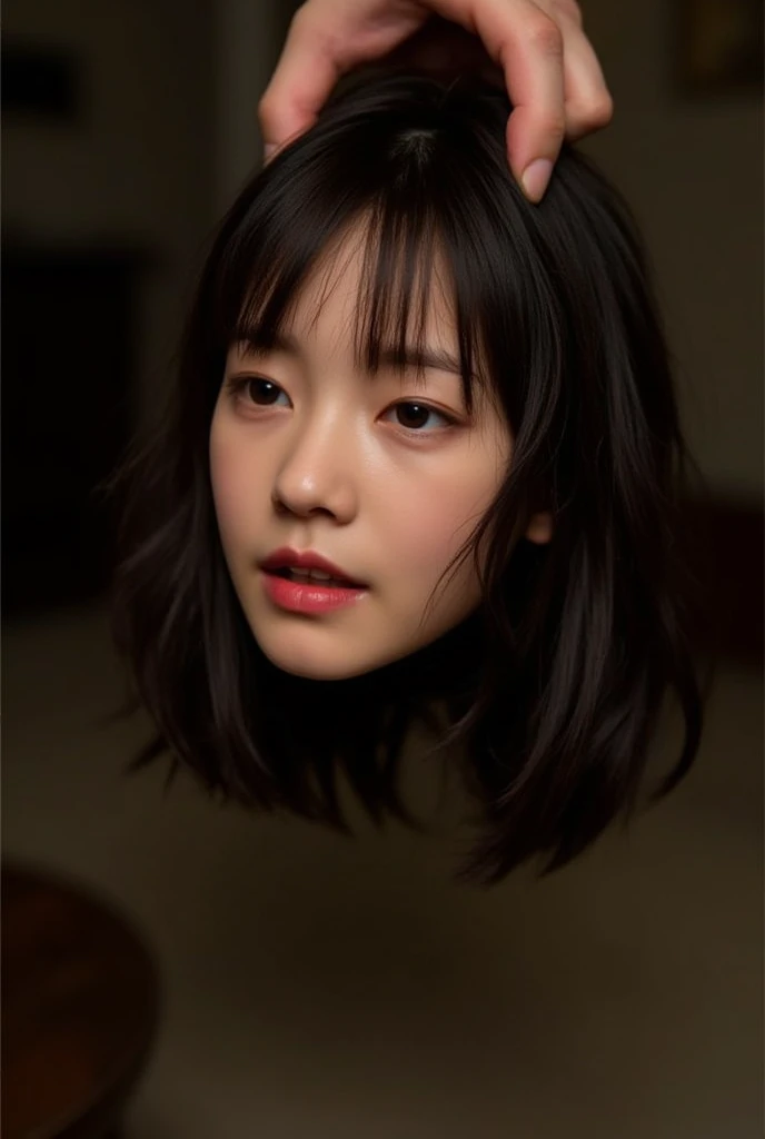 Photo of a pretty young asian woman's disembodied head being held in ...
