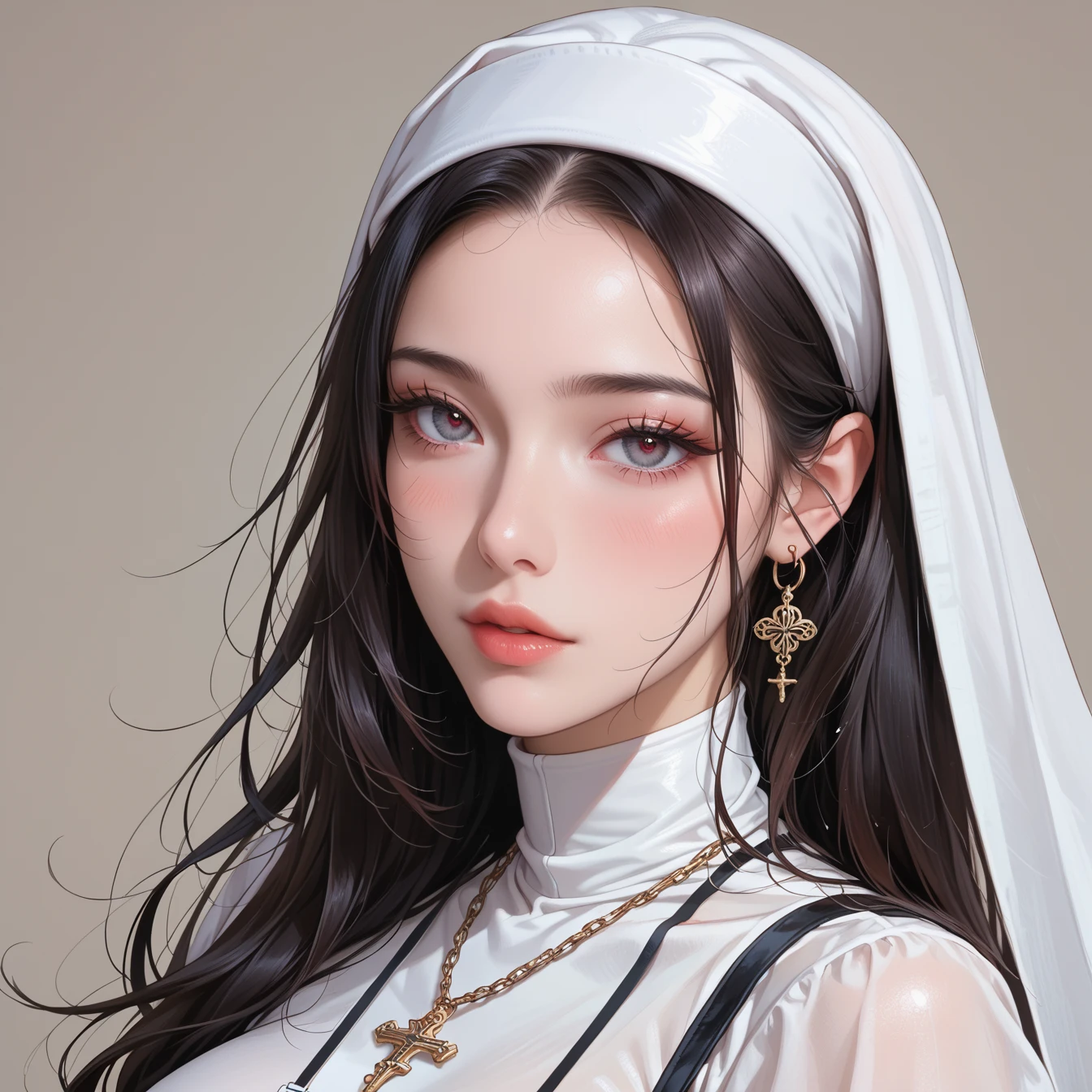 This is a highly detailed, digital illustration of a young woman in a ...