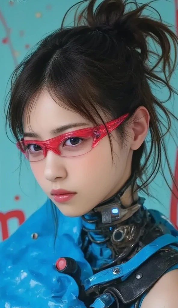 A highly detailed portrait of a futuristic female cyborg with a sleek ...