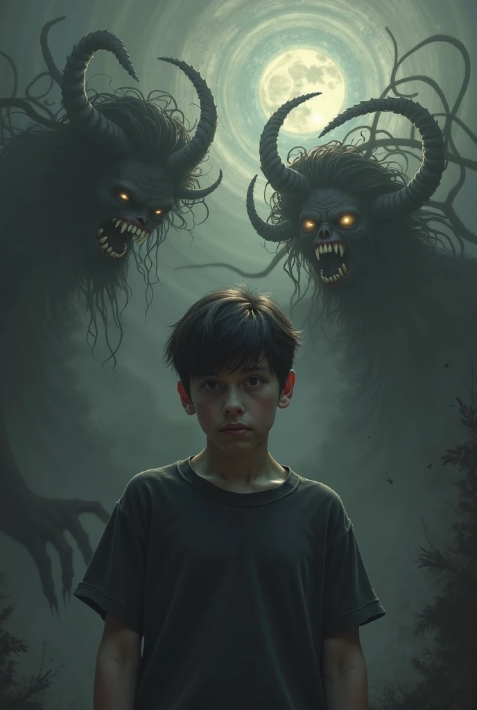 boy facing the shadows and demons. of anxiety, loneliness, fear and ...