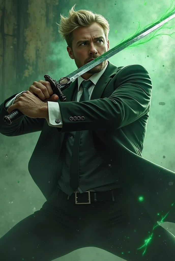 Handsome blond man with short beard dressed in a black suit - SeaArt AI