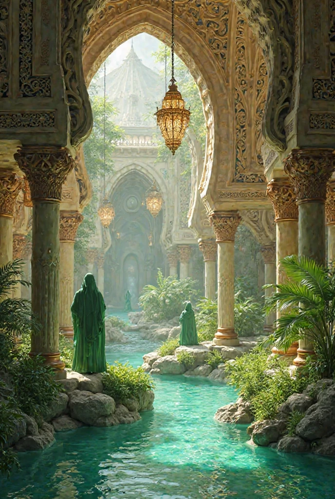 A breathtaking Islamic paradise scene with lush green gardens - SeaArt AI