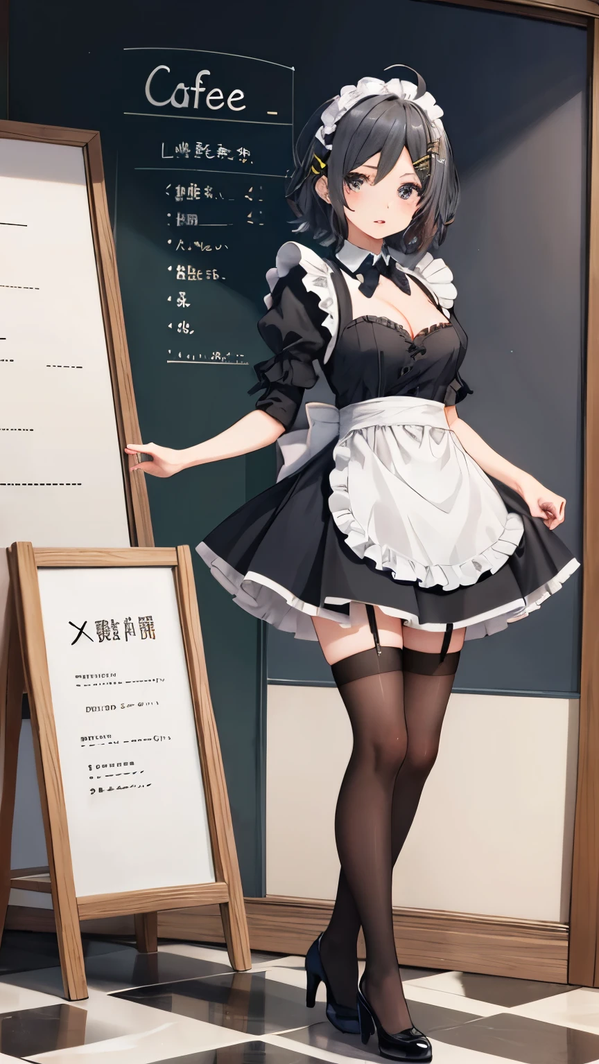 Anime character dressed in maid outfit standing next to a sign - SeaArt AI