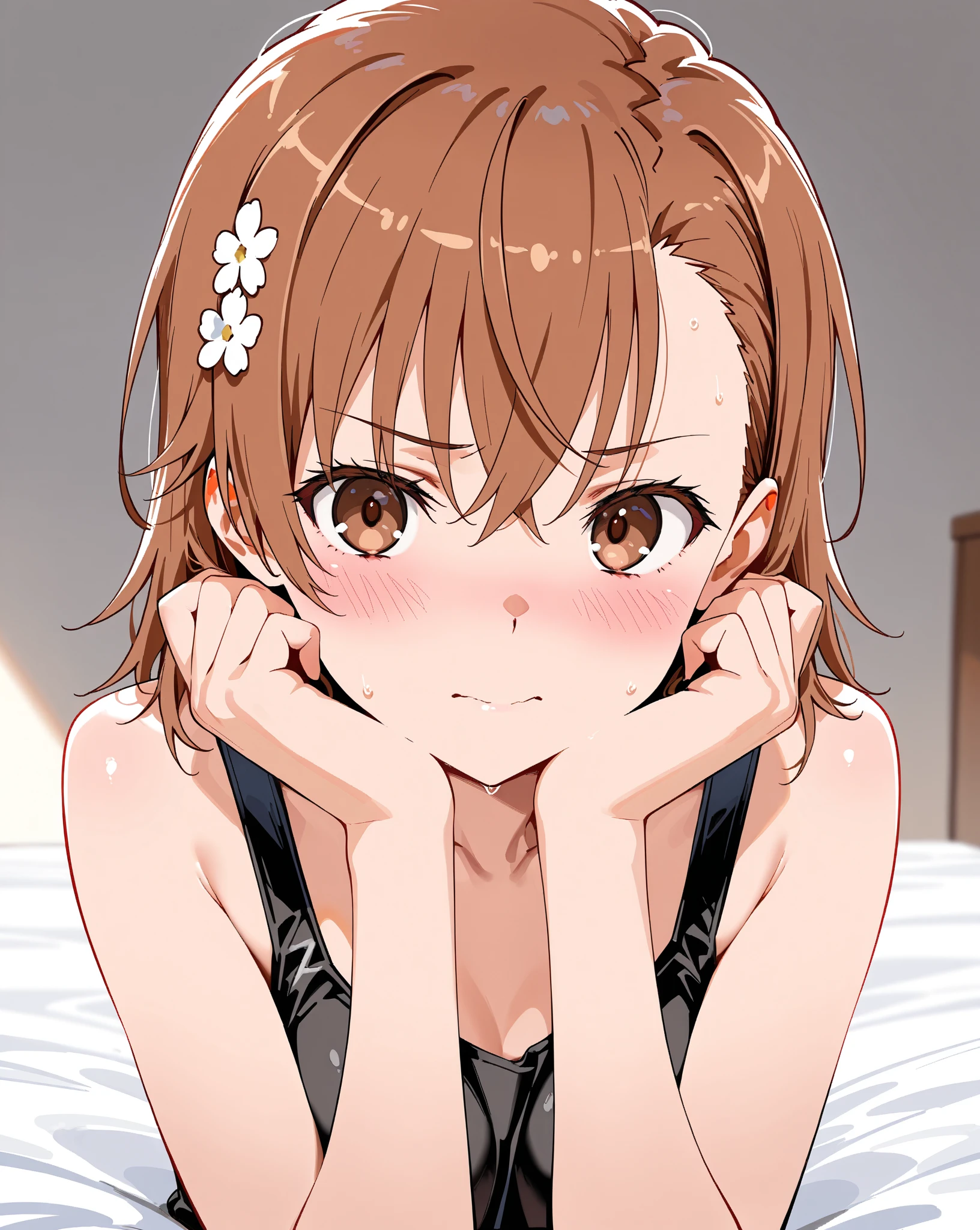 Blush, with a horny face , ( Misaka Mikoto), masterpiece, highest quality - SeaArt AI
