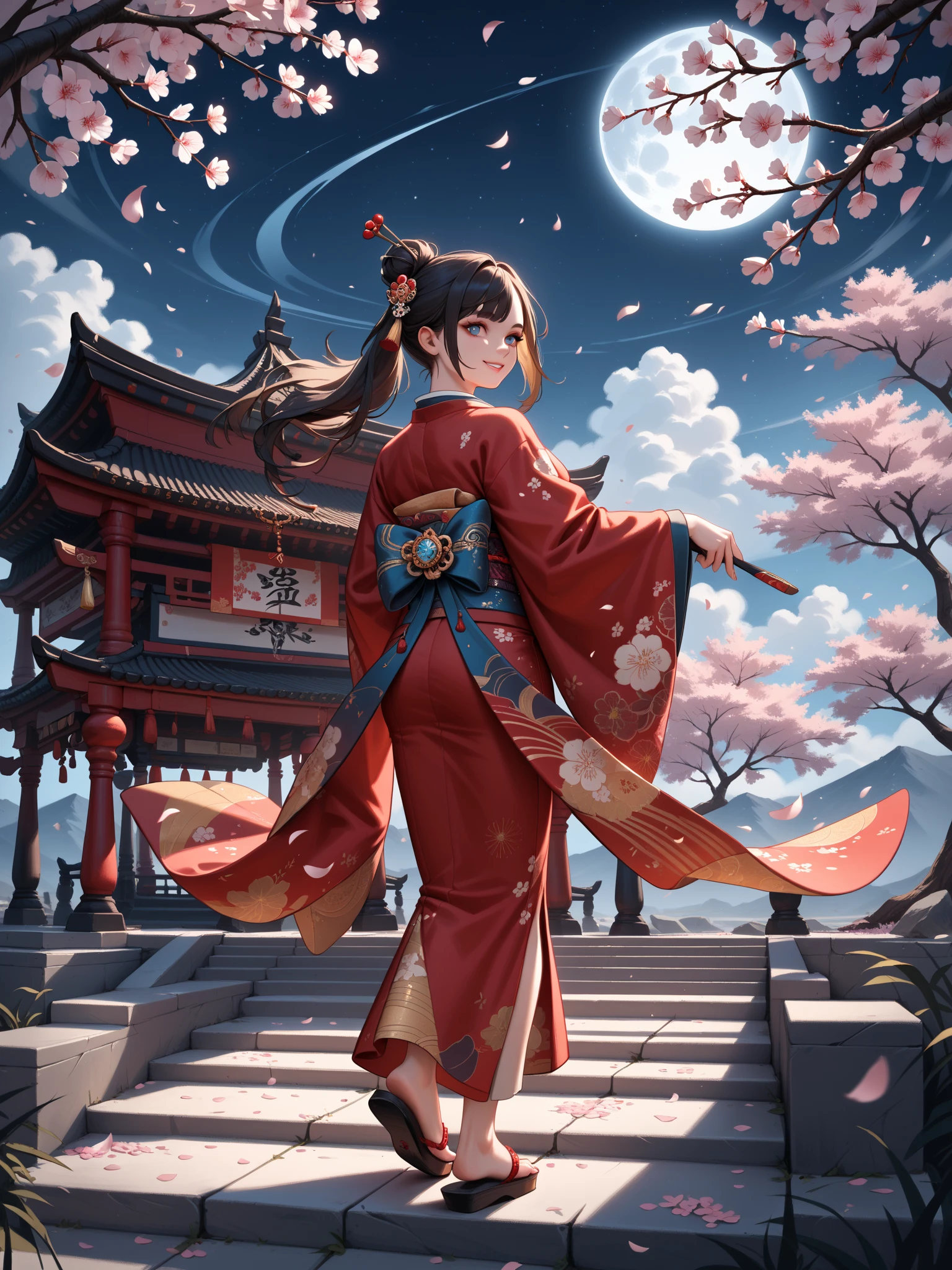 (Spread your arms horizontally、Looking back beauty)(Vertex of rotation - SeaArt AI