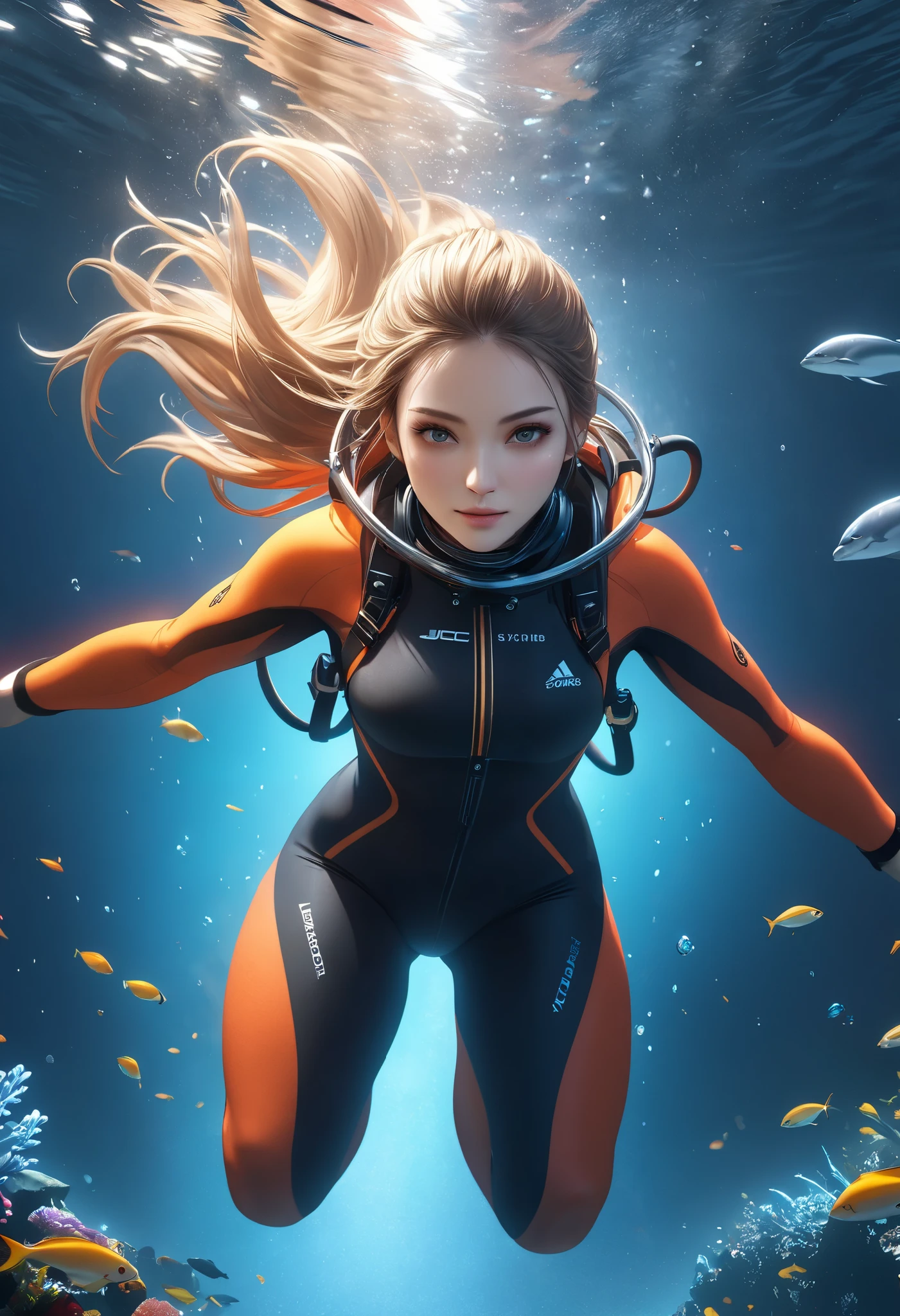 Anime girl in a diving suit floating in the ocean - SeaArt AI