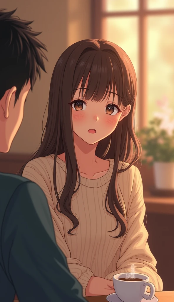A bittersweet anime-style illustration of a 24-year-old woman sitting ...